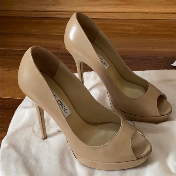 Jimmy Choo | Shoes | Jimmy Choo Open Toe Kid Leather Nude Pump | Poshmark